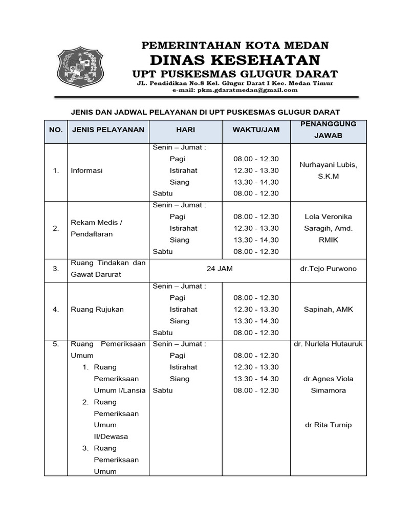 Jenis Dan Jadwal Pelayanan | PDF