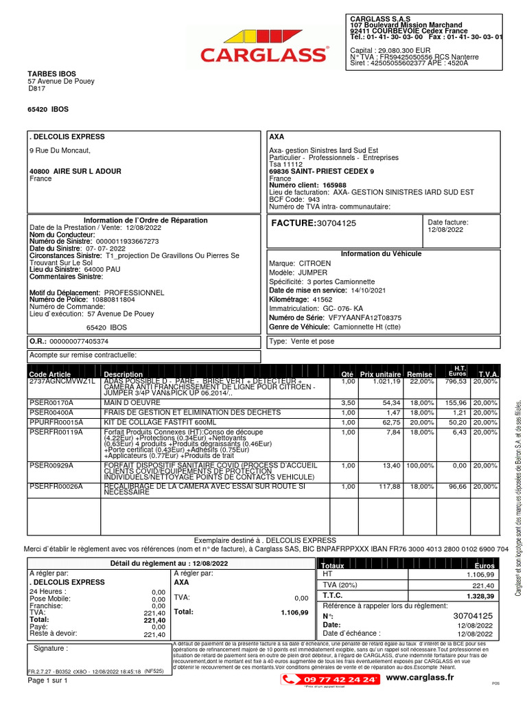 Facture Carglass | PDF