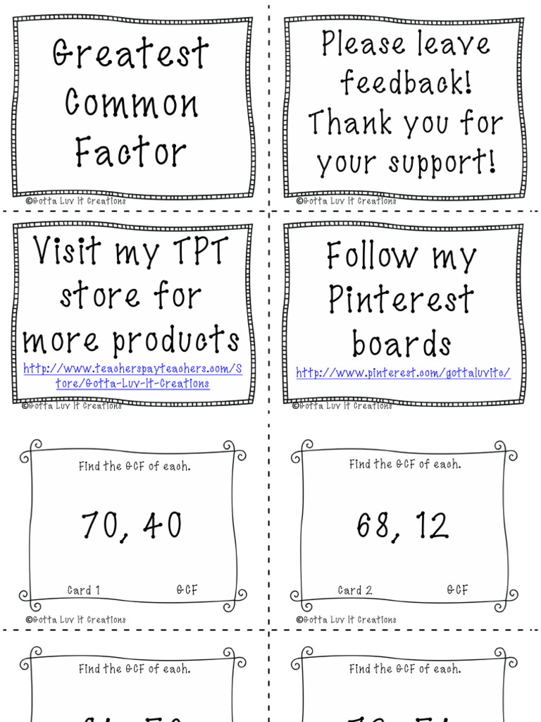Greatest Common Factor: Please Leave Feedback! Thank You For Your ...