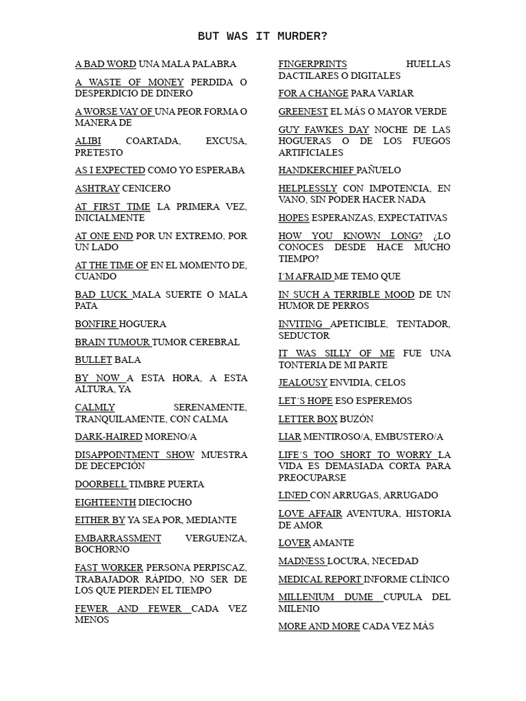 But Was It Murder - Vocabulary | PDF