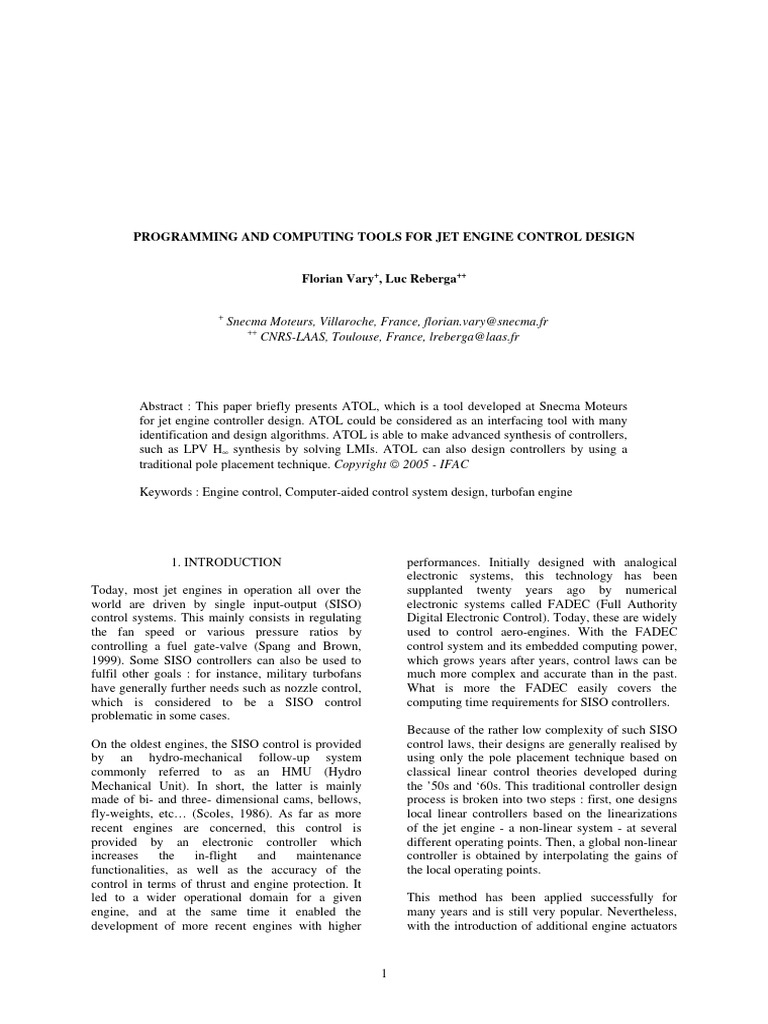 Conf-2005-Programming and Computing Tools For Jet Engine Control Design, Vary | PDF | Control ...