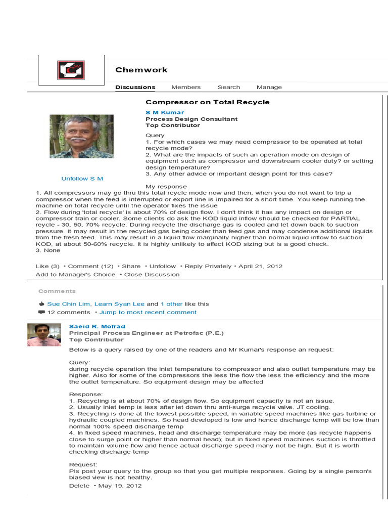 Compressor Total Recycle Operation Insights | PDF | Chemical ...