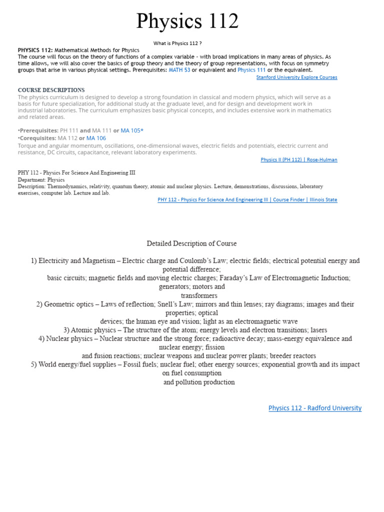 Overview of Physics 112 Course | PDF | Physics | Nuclear Power