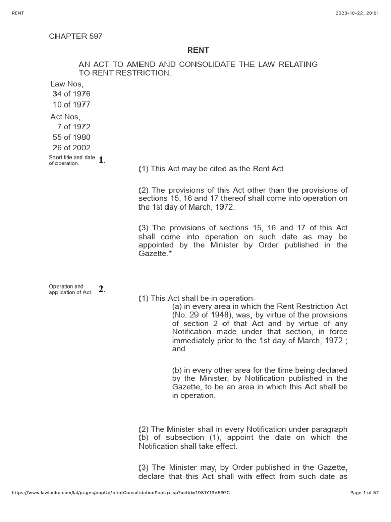 Rent Act | PDF | Lease | Leasehold Estate