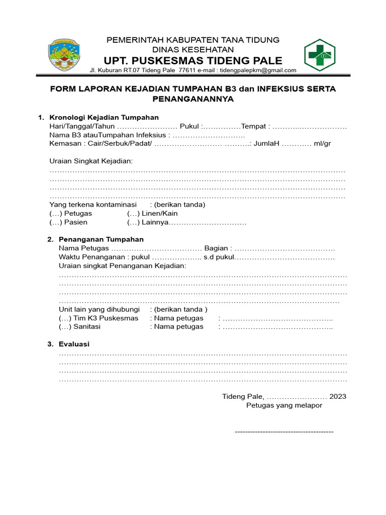 1.4.3.4 Form Laporan Kejadian Tumpahan B3 Infeksius | PDF