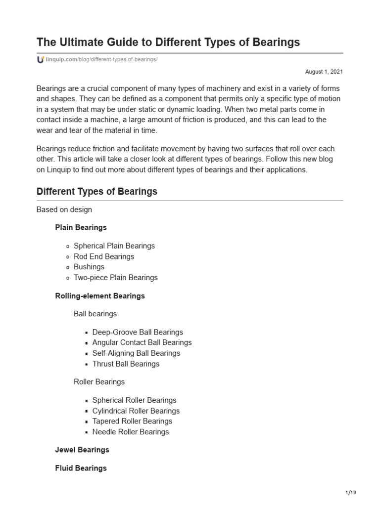 The Ultimate Guide To Different Types of Bearings | PDF | Bearing ...