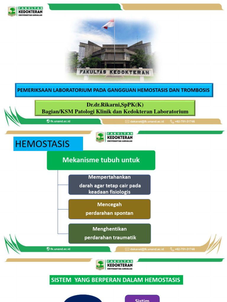 Pemeriksaan laboratorium pada gangguan hemostasis dan trombosis | PDF