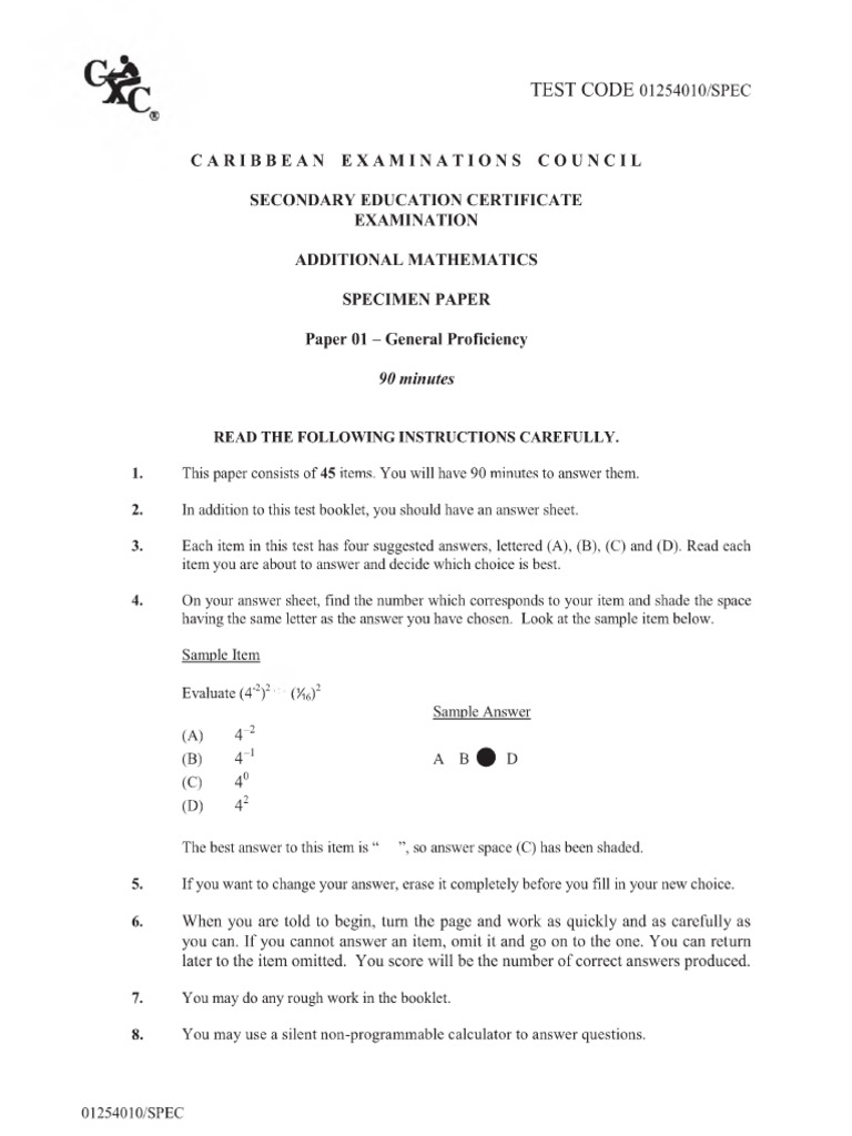 CSEC Additional Mathematics Specimen P2 | PDF | Trigonometric Functions | Mathematics