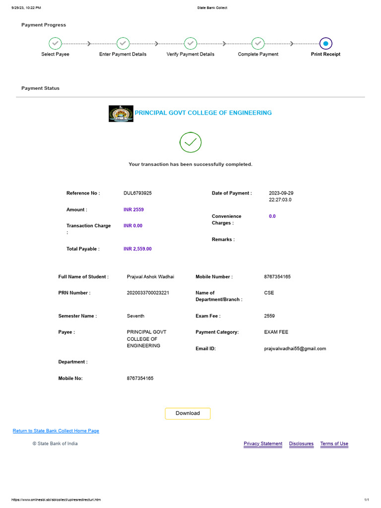 State Bank Collect Fees 7th Sem | PDF | Payments | Economies