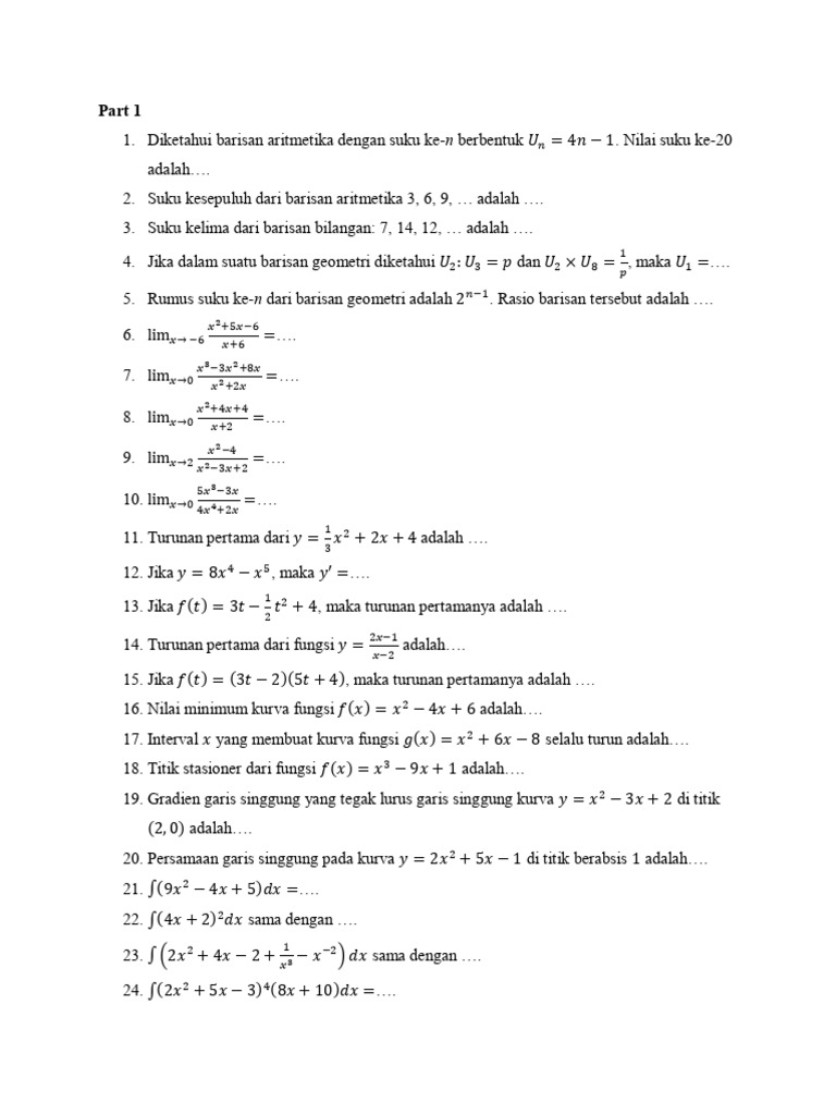 Soal PAT Matematika Aritmetika dan Kalkulus | PDF | Metode & Bahan Ajar