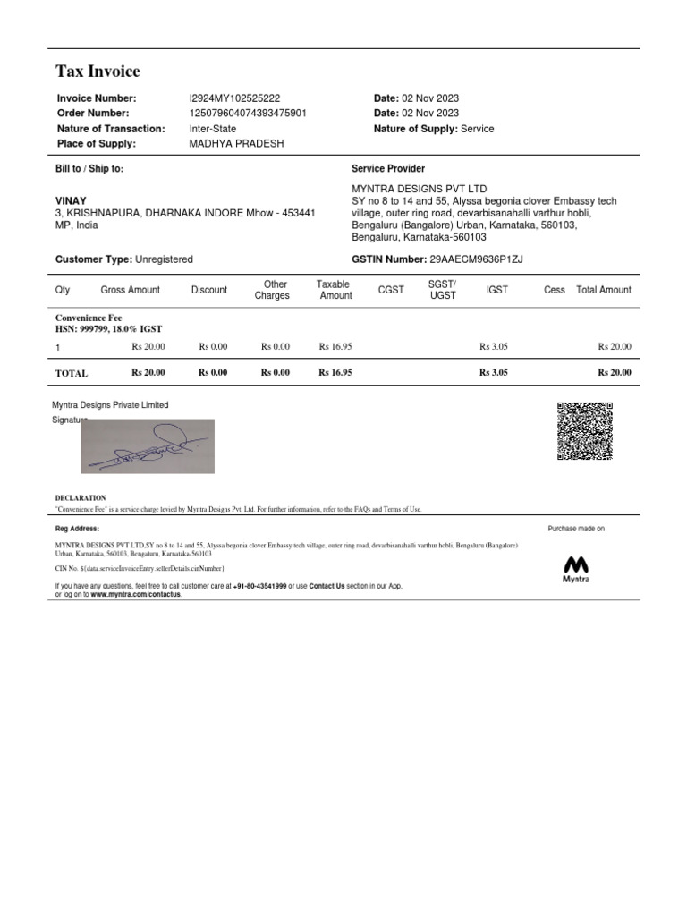 Tax Invoice Sample From Myntra | PDF | Taxation | Economies