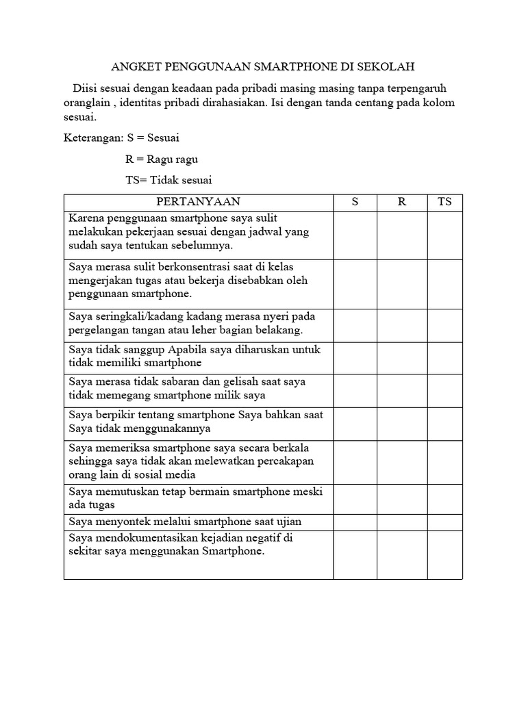 Angket Penggunaan Smartphone Di Sekolah | PDF