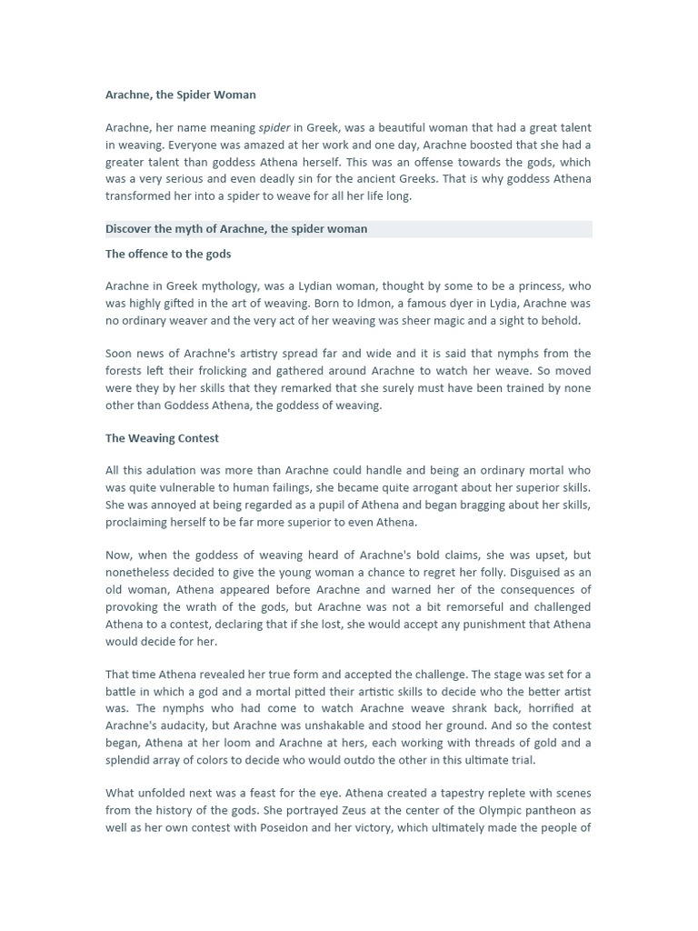 Arachne | PDF | Athena | Mythology