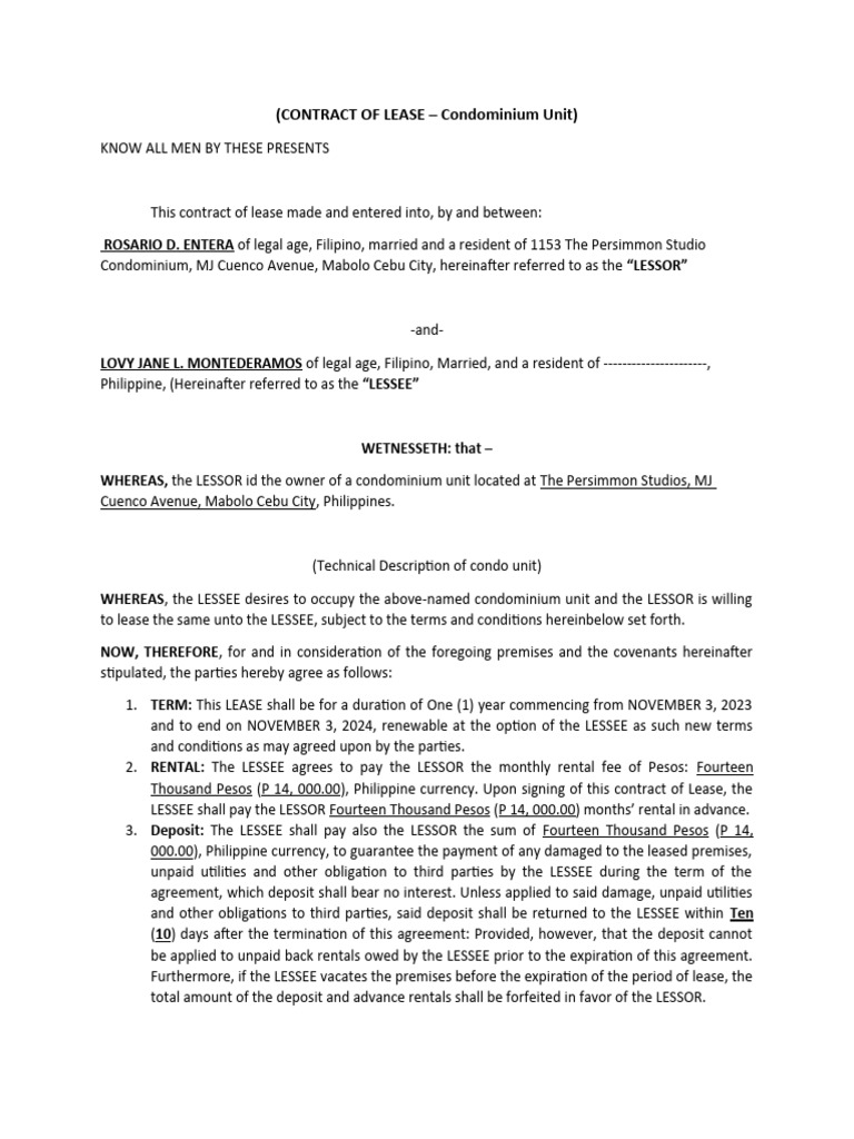 Contract of Lease | PDF | Lease | Real Property Law