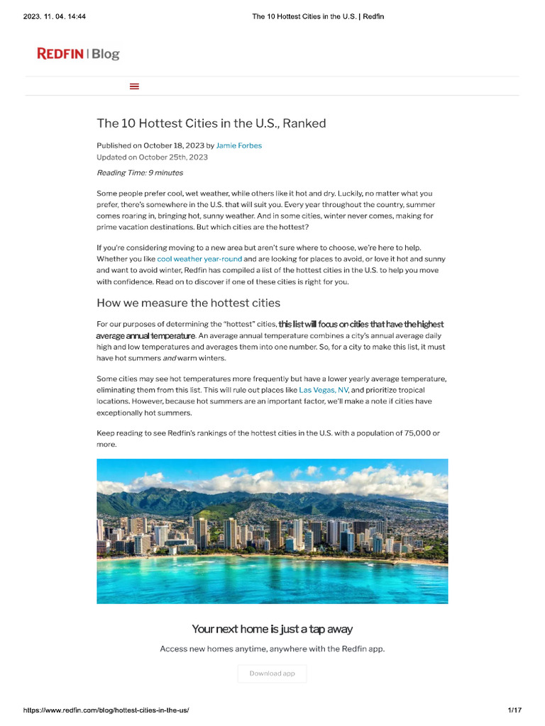 The 10 Hottest Cities in The U.S. - Redfin | PDF