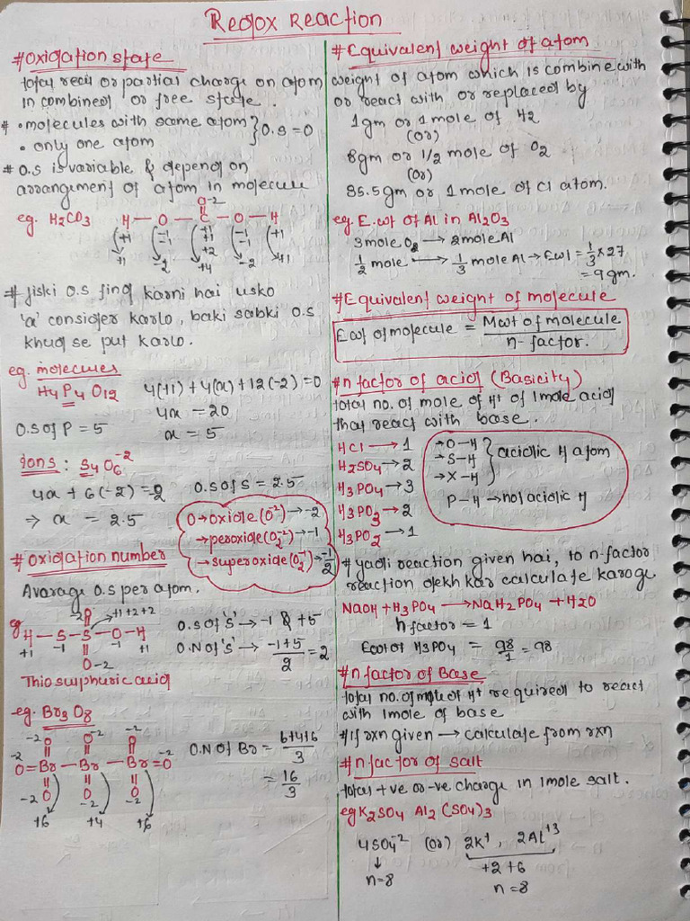 (Normal) Redox Reaction Quick Revision Sheet Chemistry | PDF