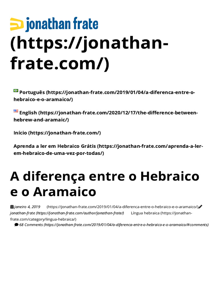 A Diferença Entre o Hebraico e o Aramaico - Jonathan Frate | Download ... A Diferença Entre o Hebraico e o Aramaico - Jonathan Frate | Download ...