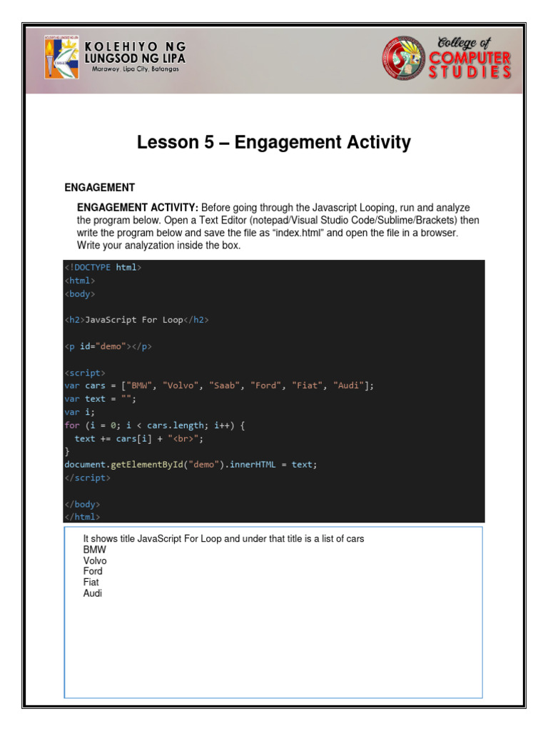 Lesson 5 Engagement | PDF