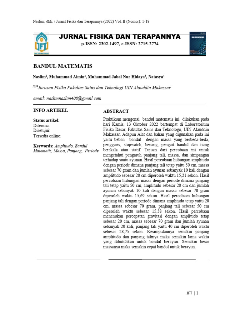 Praktikum Bandul Matematis Sederhana | PDF | Sains & Matematika