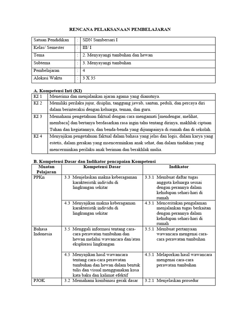 RPP Kelas 3 Tema 2 Sub 3 Pemb 4 | PDF