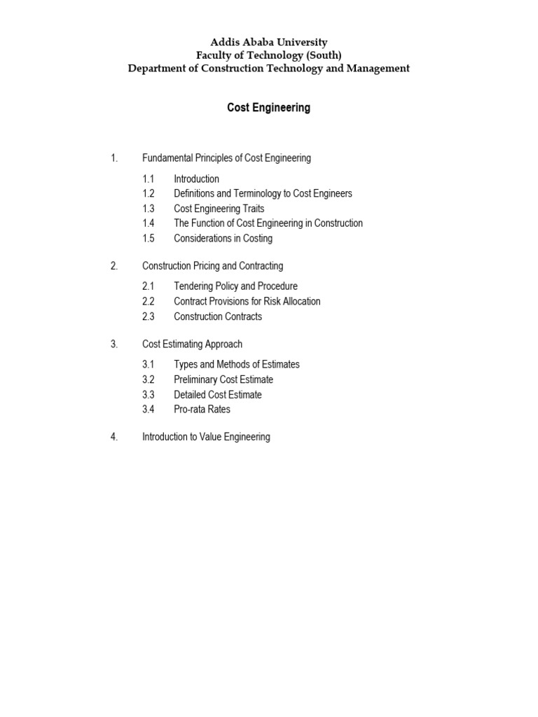 Cost Engineering Lecture Note AAU | PDF