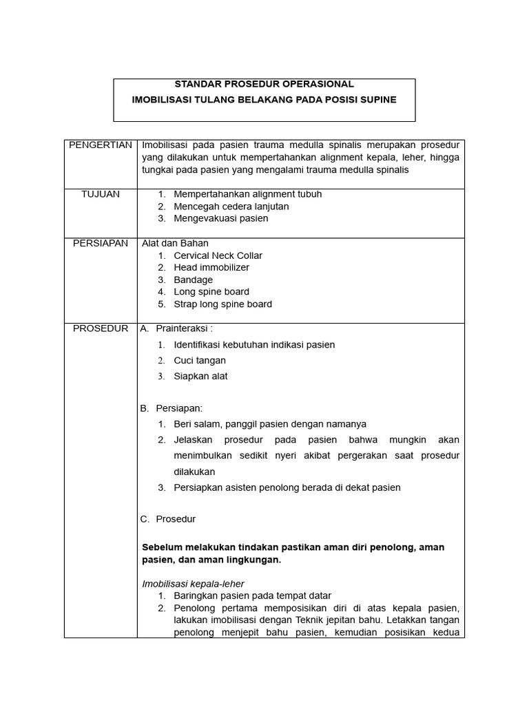 SPO Imobilisasi Tulang Belakang - Spine | PDF