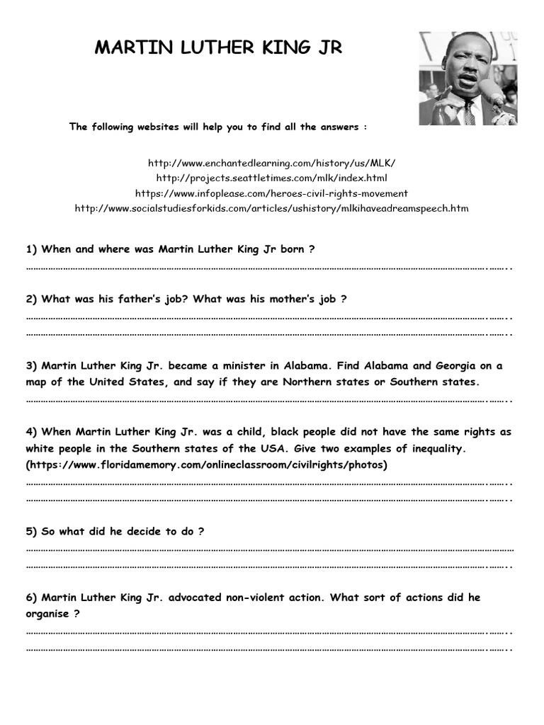 Martin Luther King JR Webquest 2 | PDF