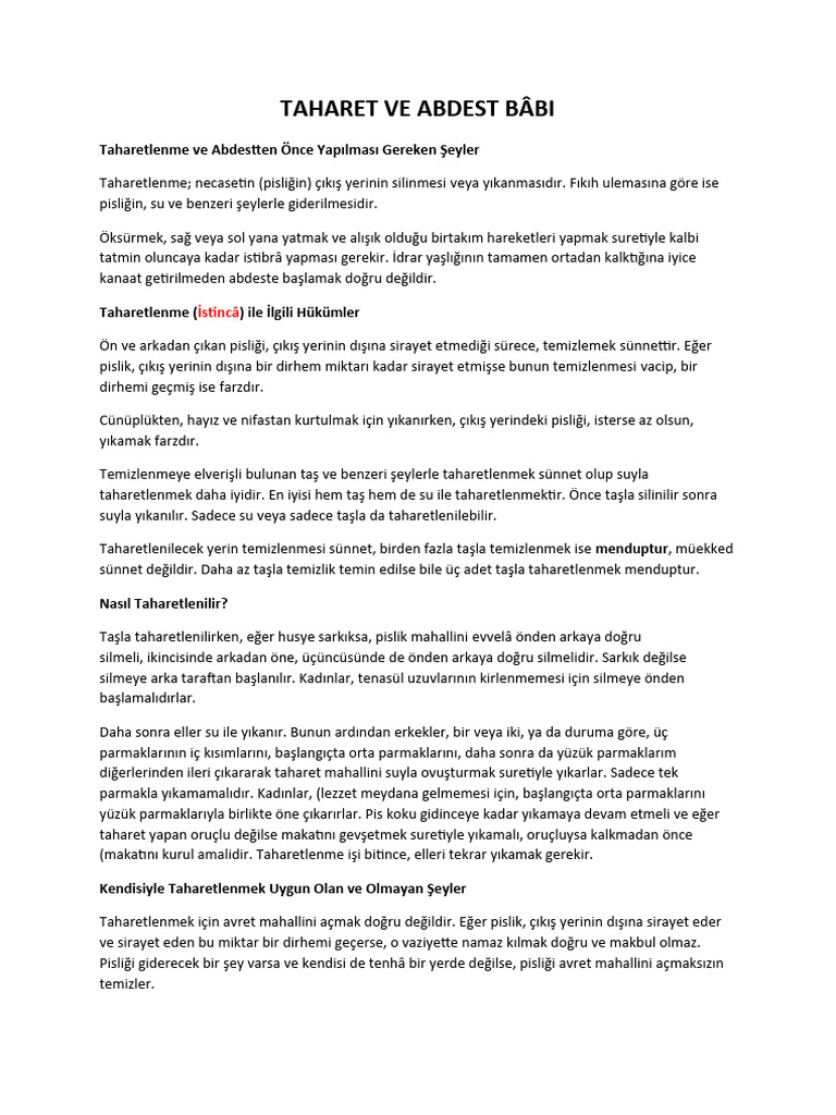 Taharet - Abdest Kopyası | PDF
