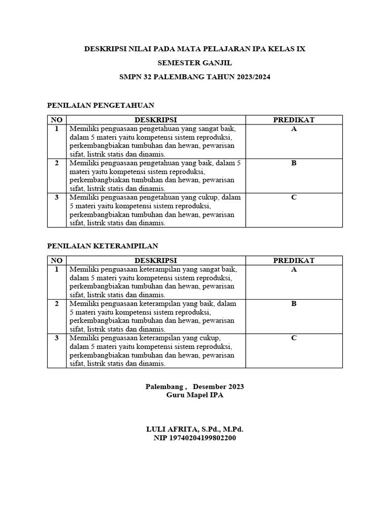 Deskripsi IPA GANJIL GENAP 9 | PDF