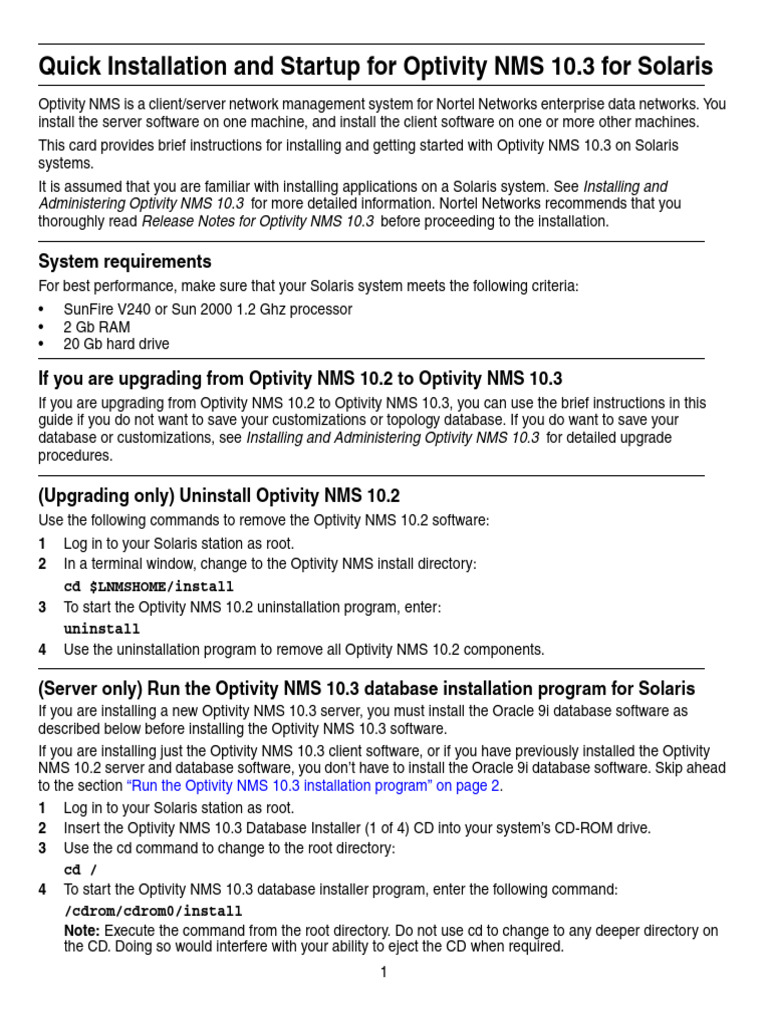 Quick Installation and Startup For Optivity NMS 10.3 For Solaris | PDF | Computer Network ...