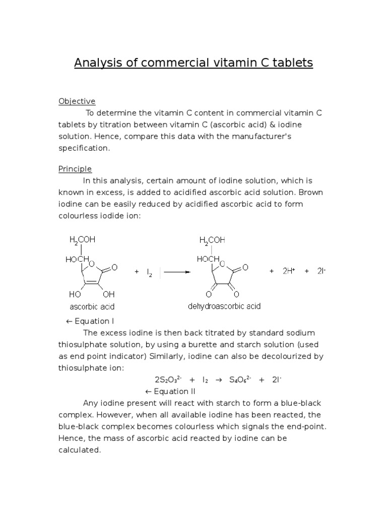 Analysis of Commercial Vitamin C Tablets | Vitamin C | Titration