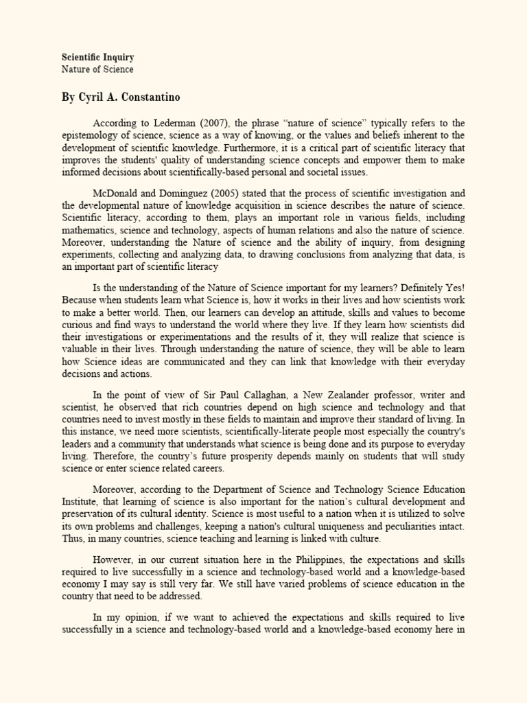 Essay in Science Inquiry | PDF | Science | Knowledge