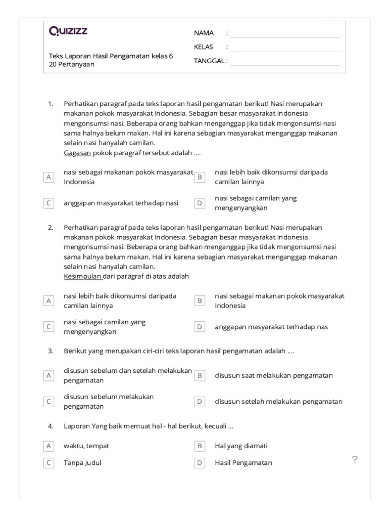 Teks Laporan Hasil Pengamatan Kelas 6 Pdf
