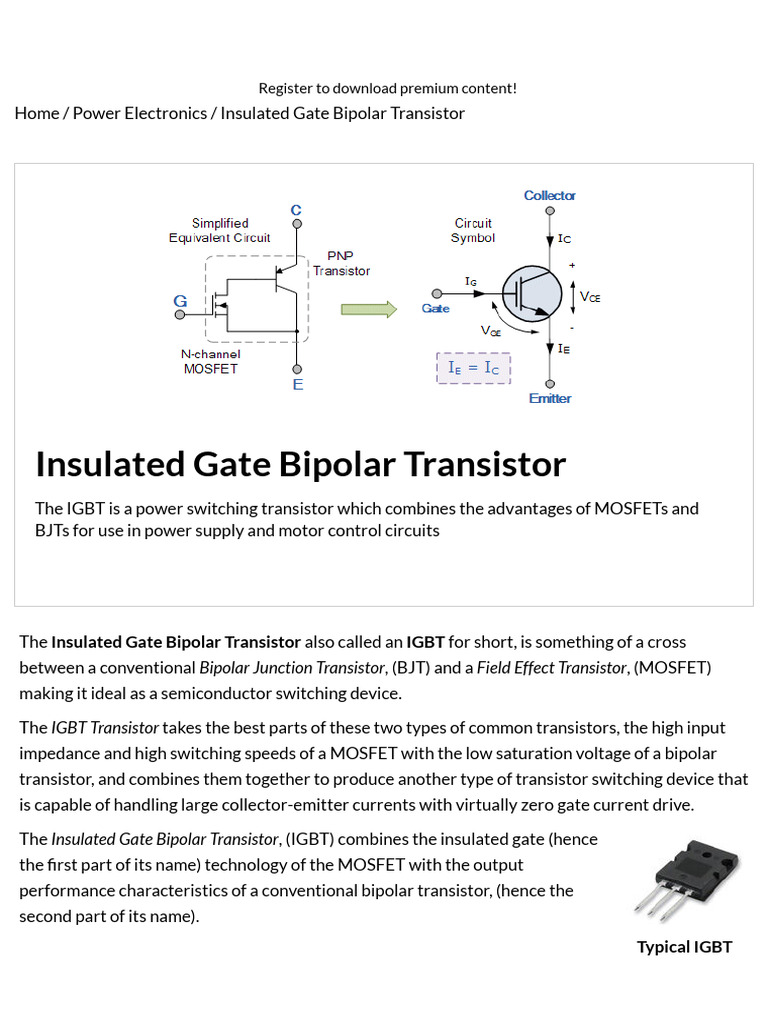 Insulated Gate Bipolar Transistor or IGBT Transistor | PDF