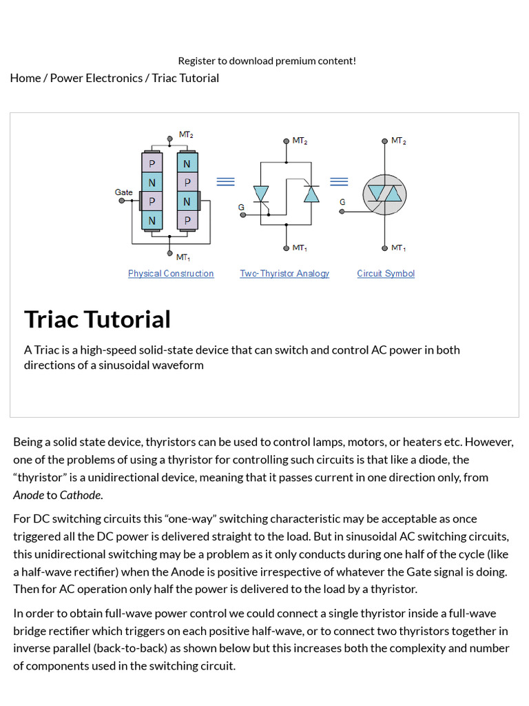Triac Tutorial and Triac Switching Circuits | PDF | Electricity ...