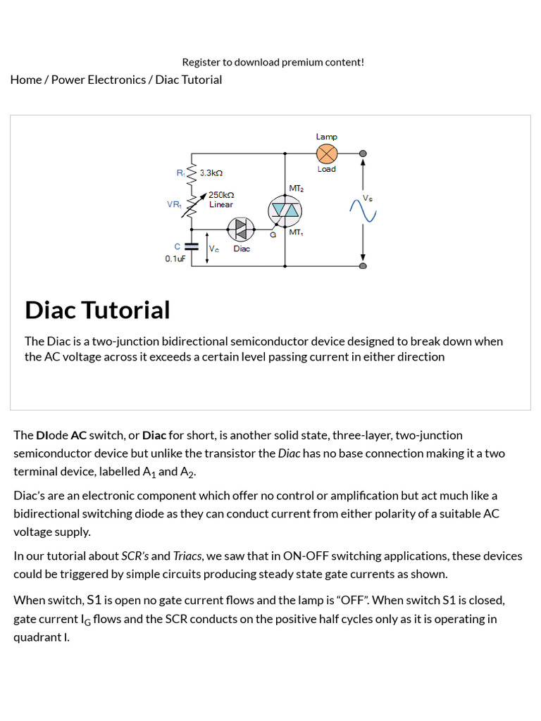 Diac and Quadrac in AC Power Control | PDF | Electronic Engineering ...
