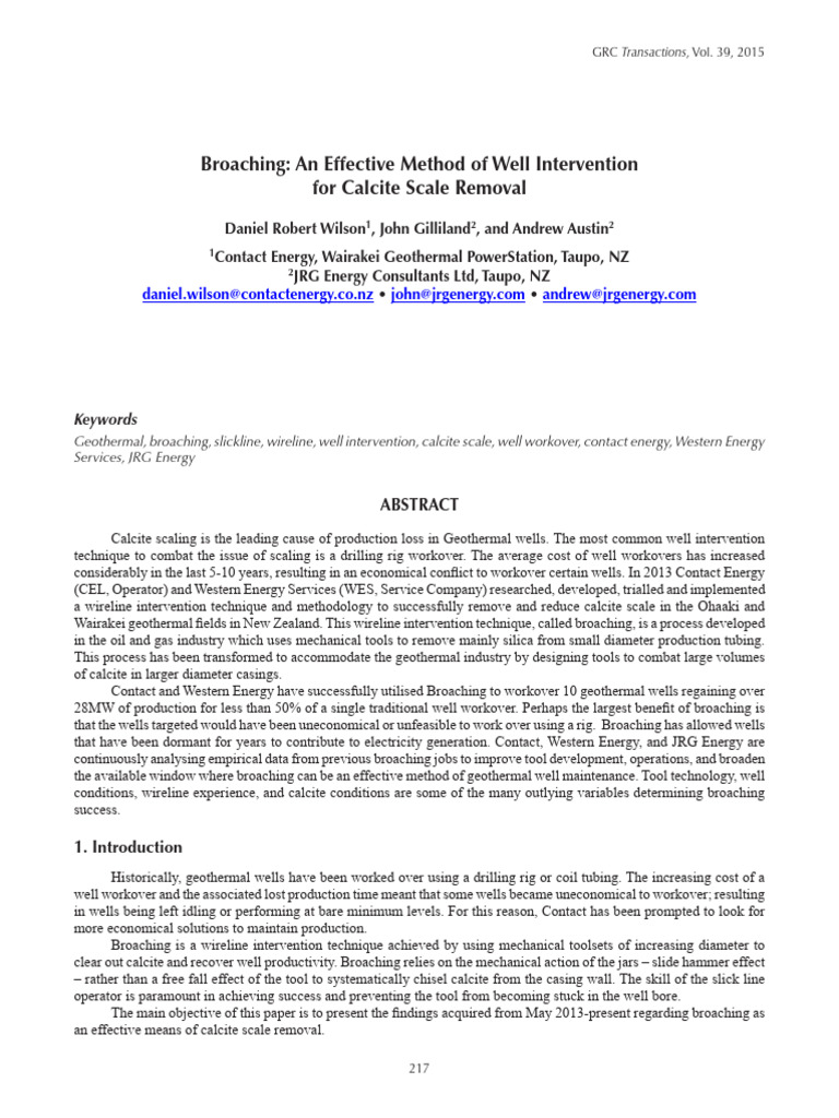 Broaching: An Effective Method of Well Intervention For Calcite Scale ...