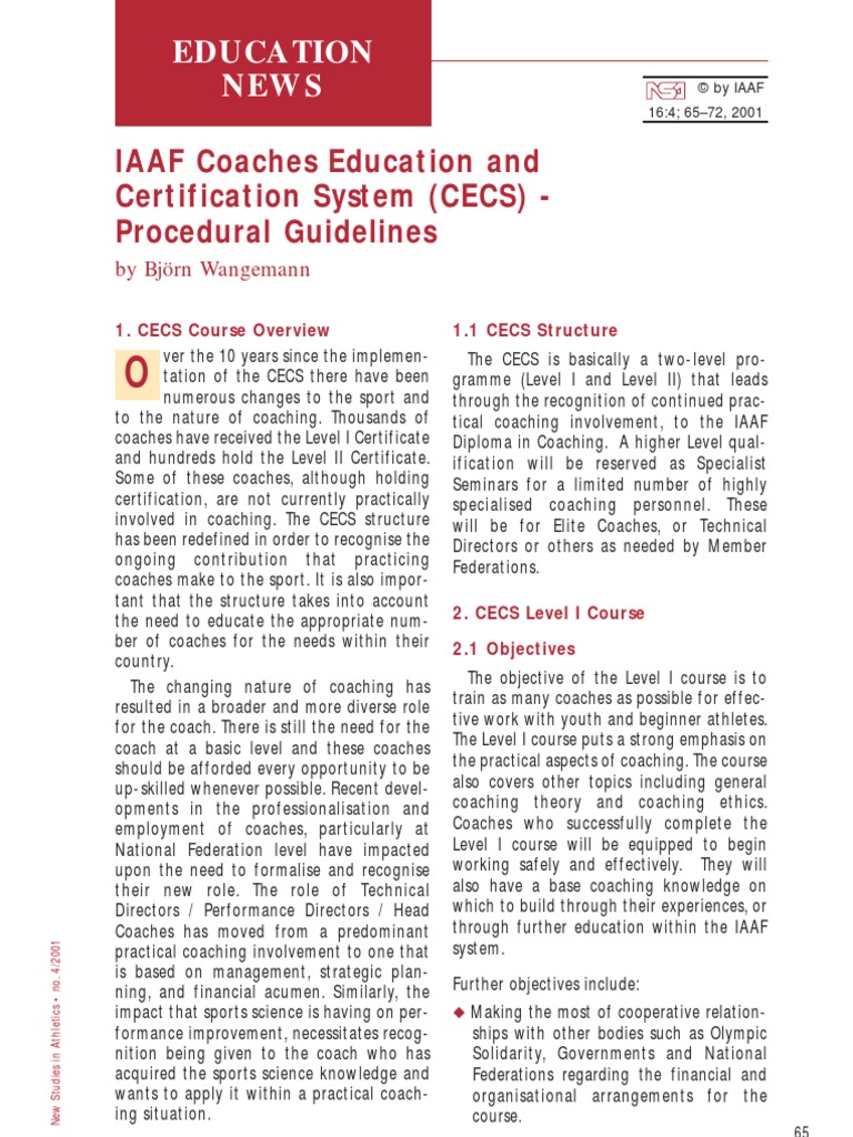 Issues - 2001 - IAAF Coaches Education and Certification System (CECS) - Procedural Guidelines ...