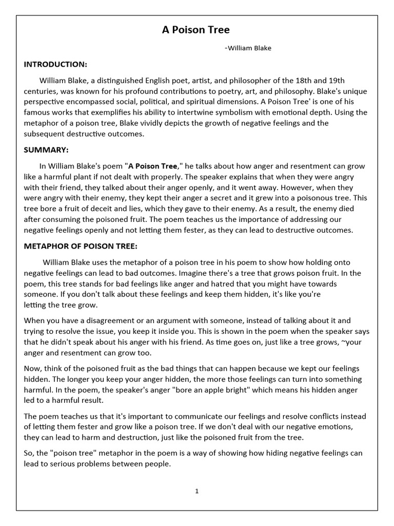 A Poison Tree by William Blake | PDF