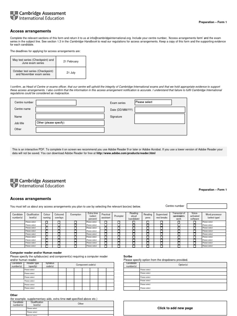 Access Arrangements Preparation Form 1 - Oj23 | PDF