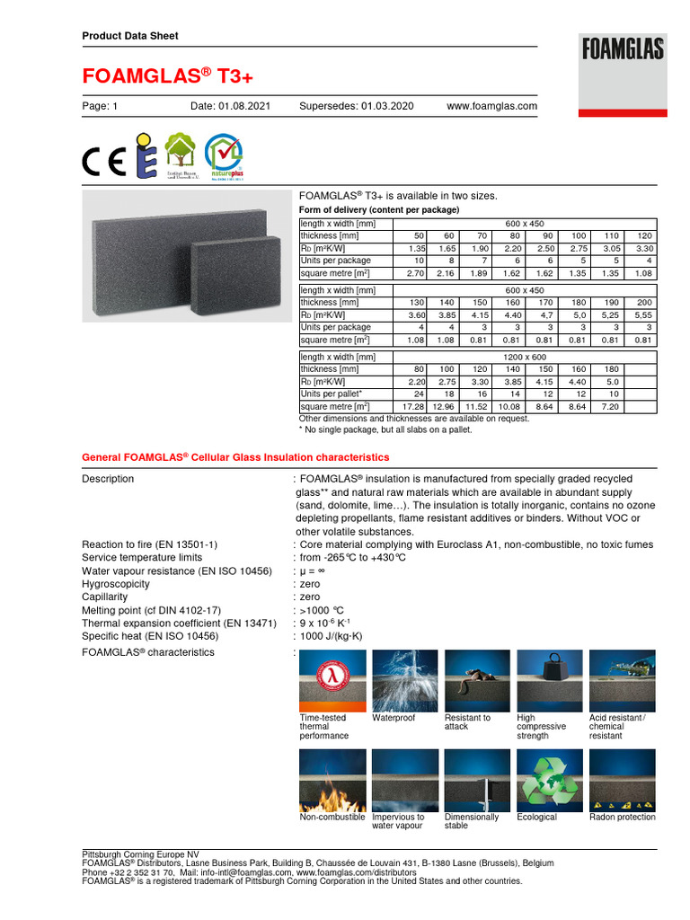 Product Data Sheet, Foamglas, 2021 | PDF | Physical Sciences | Building Engineering