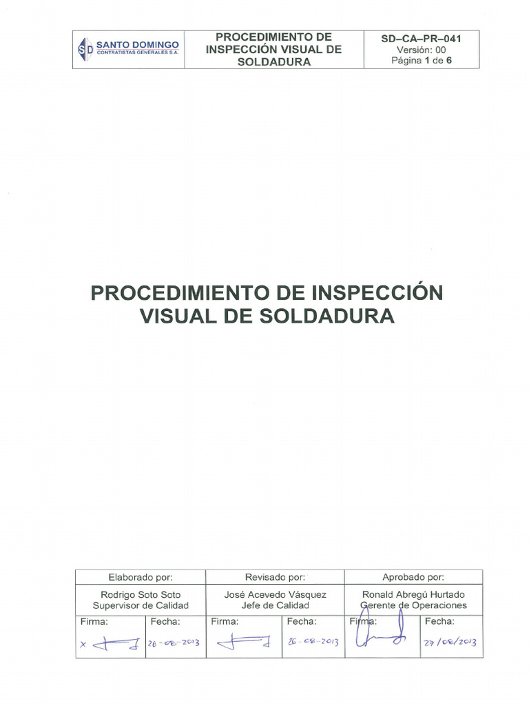 Sd-Ca-Pr-041 Inspección Visual de Soldadura | PDF | Soldadura ...