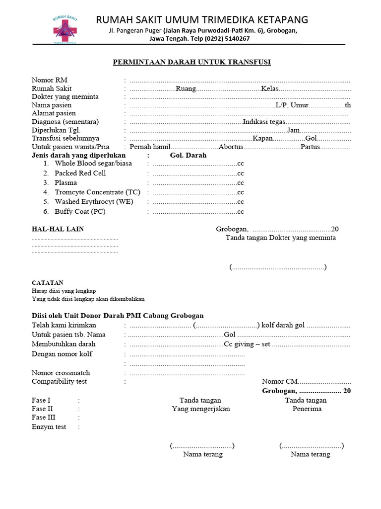 Form Permintaan Darah RSU | PDF | Teknologi & Rekayasa