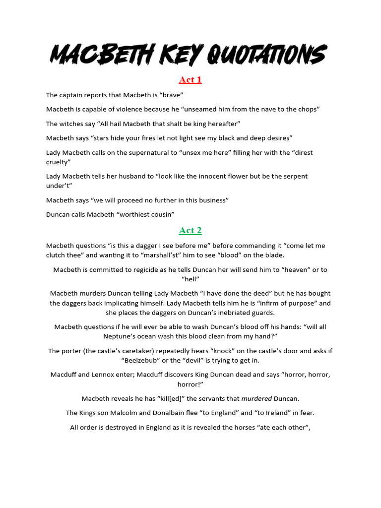 Macbeth Quotes Act 1-5 | PDF | Macbeth