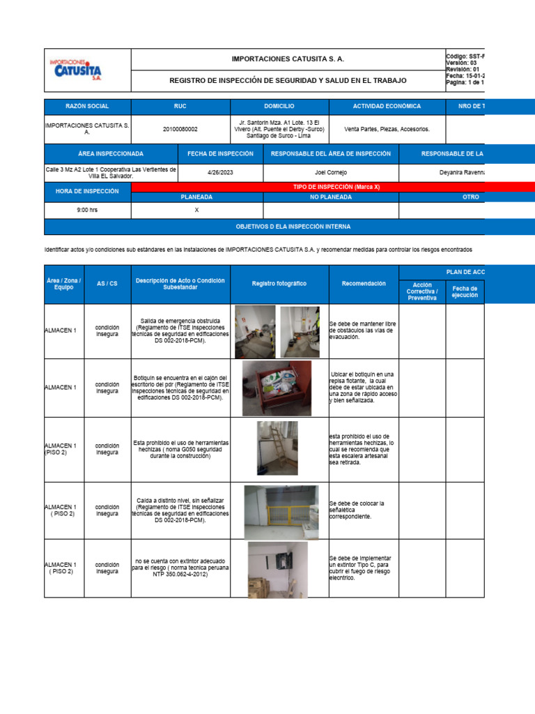 Copia de SST-FO-14 Registro de Inspección de Seguridad y Salud en El ... Copia de SST-FO-14 Registro de Inspección de Seguridad y Salud en El ...