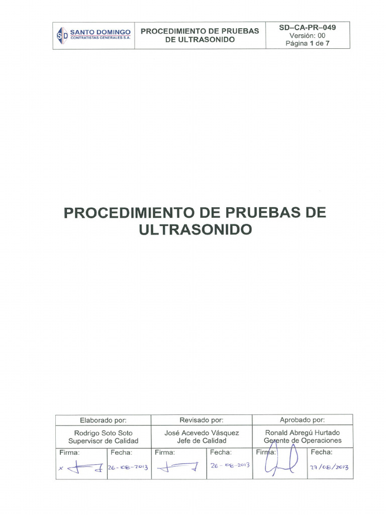 Sd-CA-pr-049 Proced de Pruebas de Ut - Rev 0 | PDF | Ultrasonido | Pruebas no destructivas