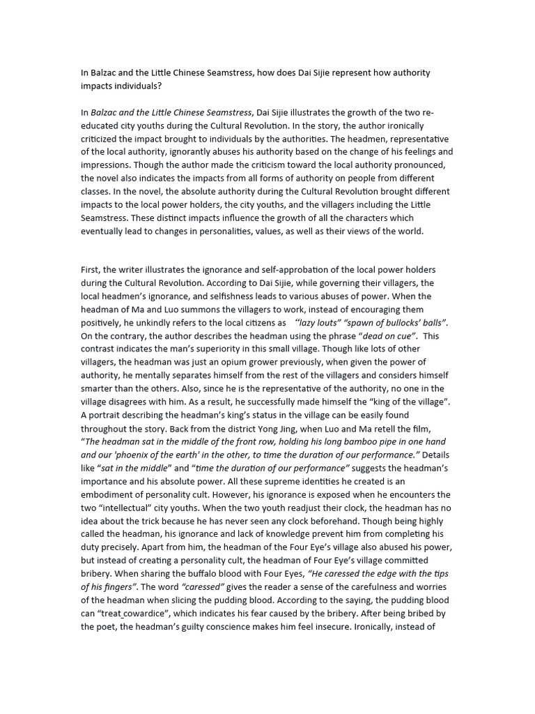 Balzac and The Little Seamstress | PDF