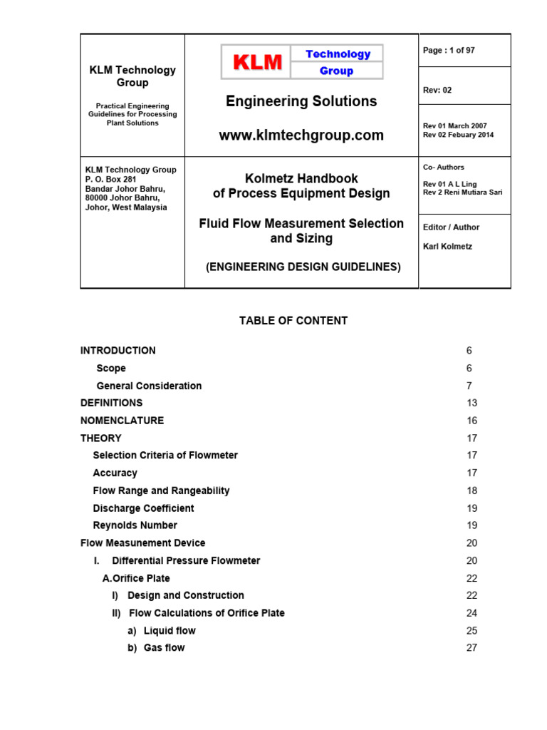Fluid Flow Measurement Kolmetz Handbook | PDF