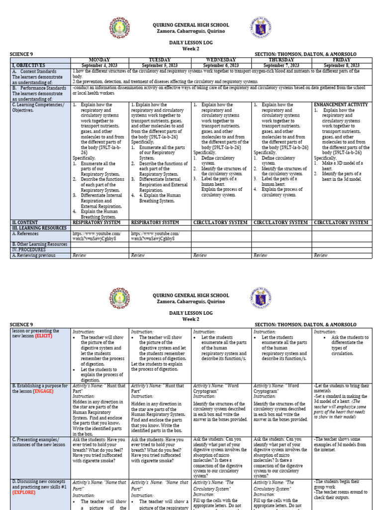 Science 9 q1 - Week 2 23-24 | PDF | Respiratory System | Learning