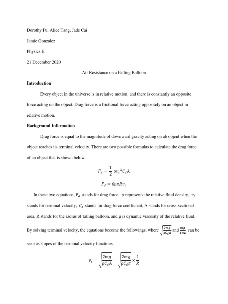 Lab Report | PDF | Drag (Physics) | Density